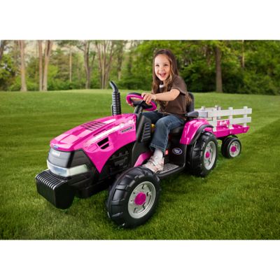 Peg Perego 12V Case IH Magnum Tractor and Trailer Ride-On Toy, Pink at ...
