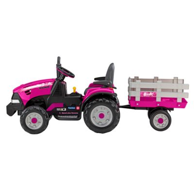 Peg Perego 12V Case IH Magnum Tractor and Trailer Ride-On Toy, Pink at ...