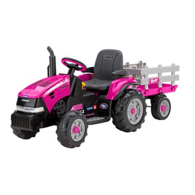 Peg Perego 12V Case IH Magnum Tractor and Trailer Ride-On Toy, Pink at ...