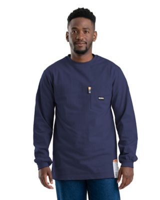Berne Men's Flame Resistant Crew Neck Pocket T-Shirt, 2XL,Navy at ...