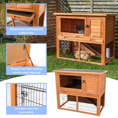 TRIXIE 2-Story Outdoor Rabbit Hutch with Sloped Roof, Large, 45.5 in. x ...