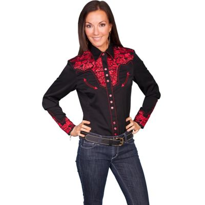 Scully Women's Legends Poly/Rayon Blend Snap-Front Blouse, XS,Crimson ...