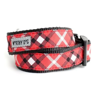 Worthy Dog Adjustable Bias Plaid Dog Collar, M,Red at Tractor Supply Co
