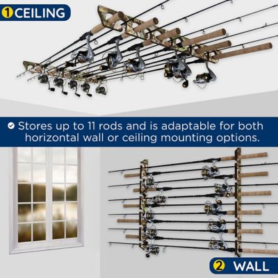 Rush Creek Creations 2-in-1 11-Rod Wall/Ceiling Fishing Rod Storage ...