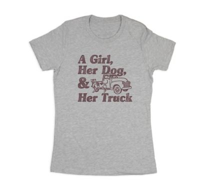 Goodie Two Sleeves Women's Short-Sleeve Girl Dog Truck T-Shirt, L ...