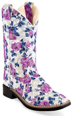 Old West Girls' Floral Pattern Western Boots, 4-Row Stitch, 10,White ...