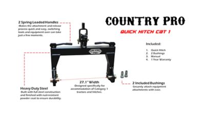 Country Pro Category 1 Tractor Quick Hitch, 2 Spring-Loaded Handles for ...