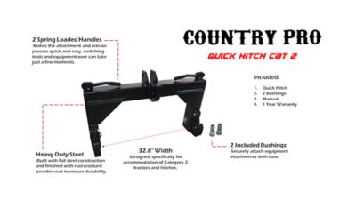 Country Pro Category 2 Tractor Quick Hitch, 2 Spring-Loaded Handles for ...