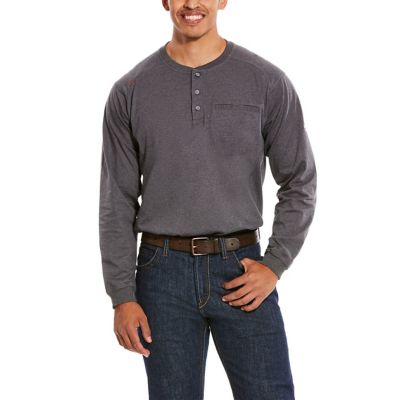 Ariat Men's FR Air Henley Long-Sleeve Work Shirt, 2XL,Charcoal Heather ...
