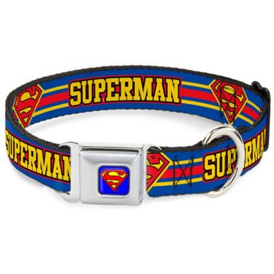 Buckle-Down Superman/Shield Stripe Seatbelt Buckle Dog Collar, 1.5 x ...