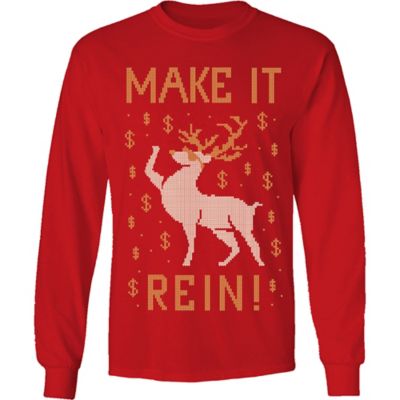 Goodie Two Sleeves Men's Long-Sleeve Make it Rein Christmas Shirt, XL ...