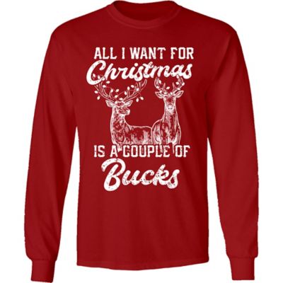 Goodie Two Sleeves Men's Long-Sleeve Couple Bucks Christmas Shirt, L ...