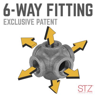 STZ 1/2 in. 6-Way Cross Double Outlet Pipe Decor Industrial Steel, Grey ...