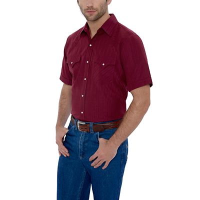 Ely Cattleman Short-Sleeve Snap-Front Tone-on-Tone Western Shirt, L ...