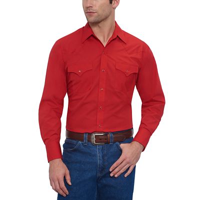 Ely Cattleman Men's Solid Western Long-Sleeve Snap-Front Shirt, L Tall ...