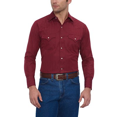 Ely Cattleman Men's Long-Sleeve Snap-Front Tone-on-Tone Western Shirt ...