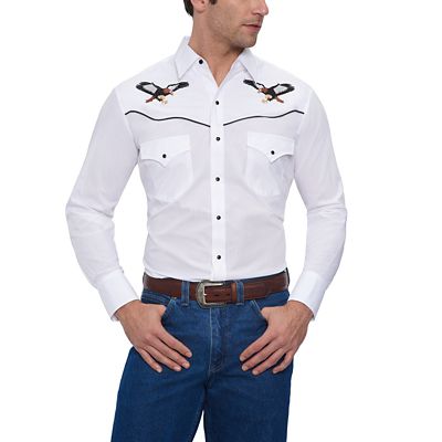 Ely Cattleman Men's Flying Eagle Embroidery Western Long-Sleeve Snap ...
