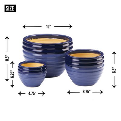 Design Imports Ceramic Duo-Tone Garden Planter Trio Set, Blue at ...