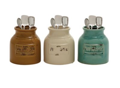 Harper & Willow 6 in x 7 in Round Ceramic Cutlery Kitchen Jars with ...