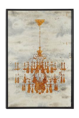 Harper & Willow Large Metallic Gold Chandelier Wall Art on Iron Panel ...