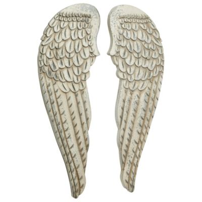 Harper & Willow Large Distressed White Angel Wings Wood Wall Art, 13 in ...