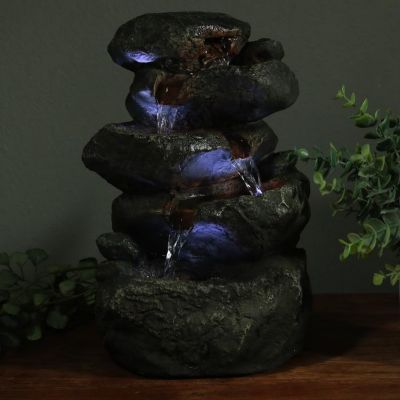 Sunnydaze Decor Indoor Stacked Rocks Illuminated Tabletop Water ...