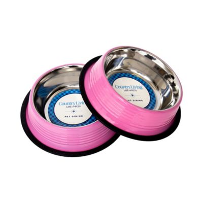 Country Living Ribbed No-Tip Non-Skid Pet Bowls, 2 ct., 16 oz.,Pink at ...