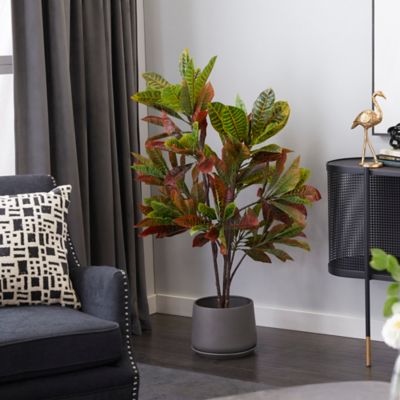 Harper & Willow Green Faux Foliage Croton Artificial Plant with Black ...
