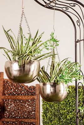 Harper & Willow Round Metallic Hanging Planter Set, 9 in. x 6 in. and 8 ...