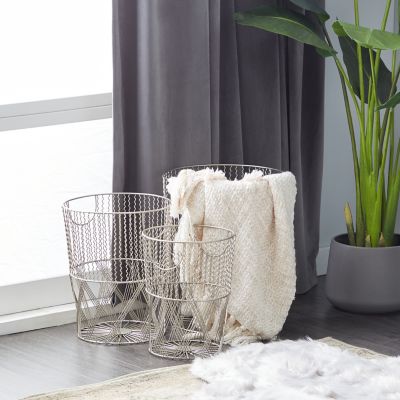 Harper & Willow Round Metal Woven Patterned Storage Baskets with Cut ...