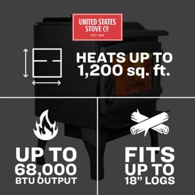 US Stove Wood-Burning Defender Stove on Legs, 1,200 sq. ft., 68,000 BTU ...