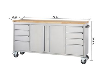 TRINITY 72 in. x 19 in. 8-Drawer Stainless Steel Rolling Workbench at ...