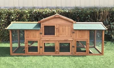 Hanover 2-Story Outdoor Wooden Elevated Rabbit Hutch with Ramp, Run ...