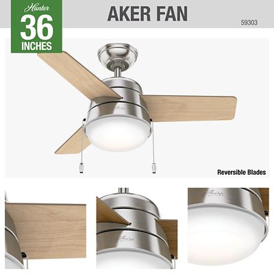 Hunter 36 in. 3-Speed Indoor Aker Ceiling Fan with LED Light Kit and ...