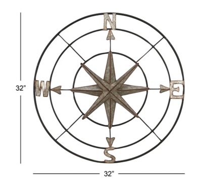 Harper & Willow Grey Metal Farmhouse Outdoor Compass Wall Decor, 32 in ...