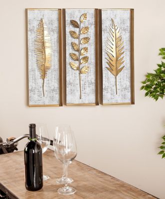 Harper & Willow Gold Metal Contemporary Floral Wall Decor, 12 in. x 32 ...