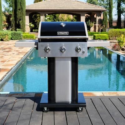 Permasteel 3-Burner Propane Gas Grill with Folding Side Shelves, Black