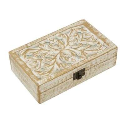 Harper & Willow Natural Rectangular Distressed White Wooden Filigree ...