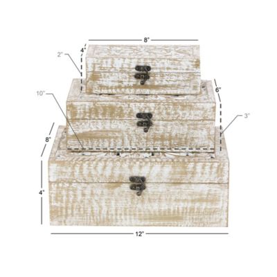 Harper & Willow Natural Rectangular Distressed White Wooden Filigree ...