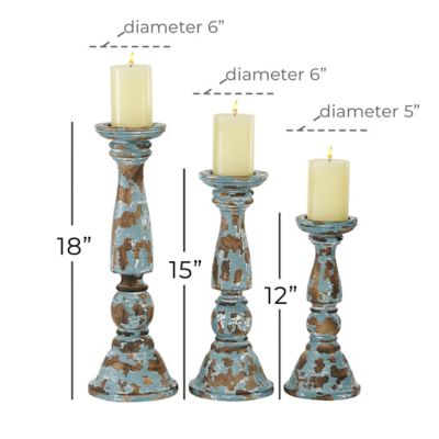 Harper & Willow Blue Mango Wood Country Cottage Candle Holders, 12 in ...