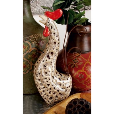 Harper & Willow Cream Ceramic Farmhouse Rooster Garden Sculptures, 13 ...