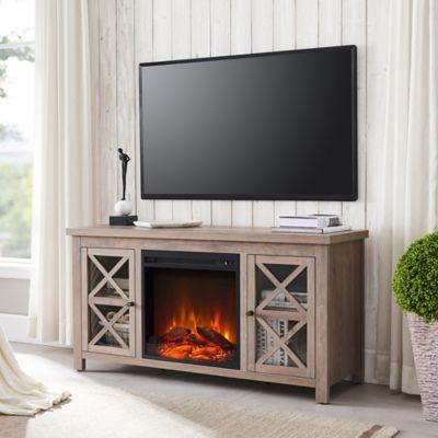 Hudson&Canal Colton TV Stand with Electric Log Fireplace Insert for TVs ...