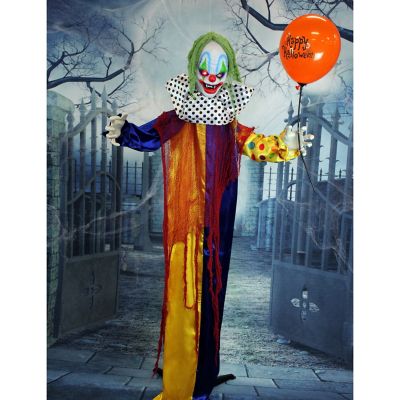 Haunted Hill Farm Life-Size Standing Animatronic Clown with Balloon, 69 ...