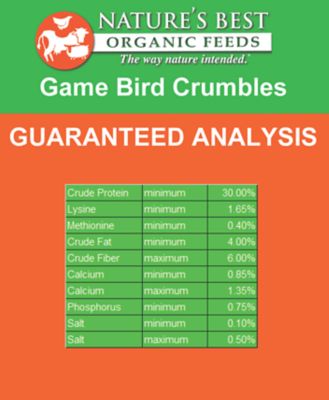 Nature's Best Organic Feeds Crumbles Game Bird Feed, 25 lb. Bag at ...