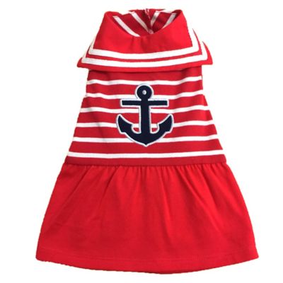 Worthy Dog Knit Stripe Applique Anchor Dog Dress, M,Red/White at ...