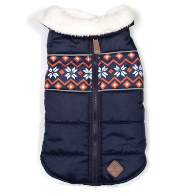 Worthy Dog Puffy Sherpa Fleece-Lined Aspen Dog Jacket, L,Navy at ...