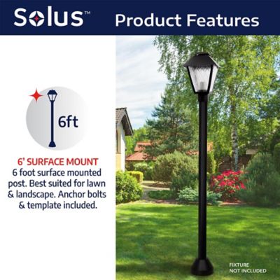 SOLUS 6 ft. Black Surface-Mount Aluminum Lamp Post with Cast Aluminum ...