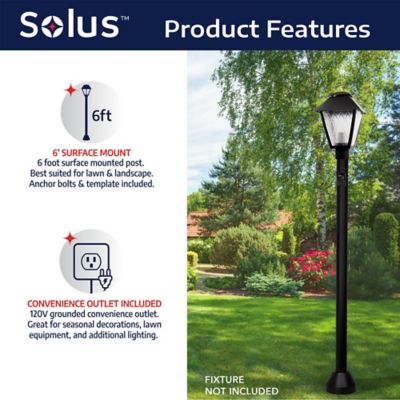 SOLUS 6 ft. Black Surface-Mount Aluminum Lamp Post with Convenience Outlet