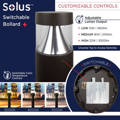 SOLUS Round Bronze LED Landscape Bollard Light, Exterior Surface ...