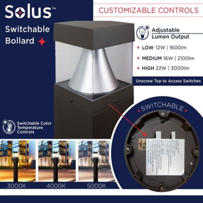 SOLUS Square Black LED Landscape Bollard Light, Exterior Surface ...